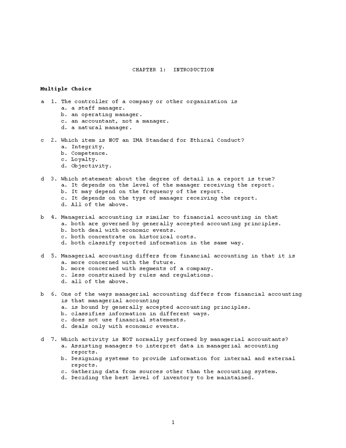 MAS Introduction to Managerial Accounting: Chapter 1 Overview - Studocu