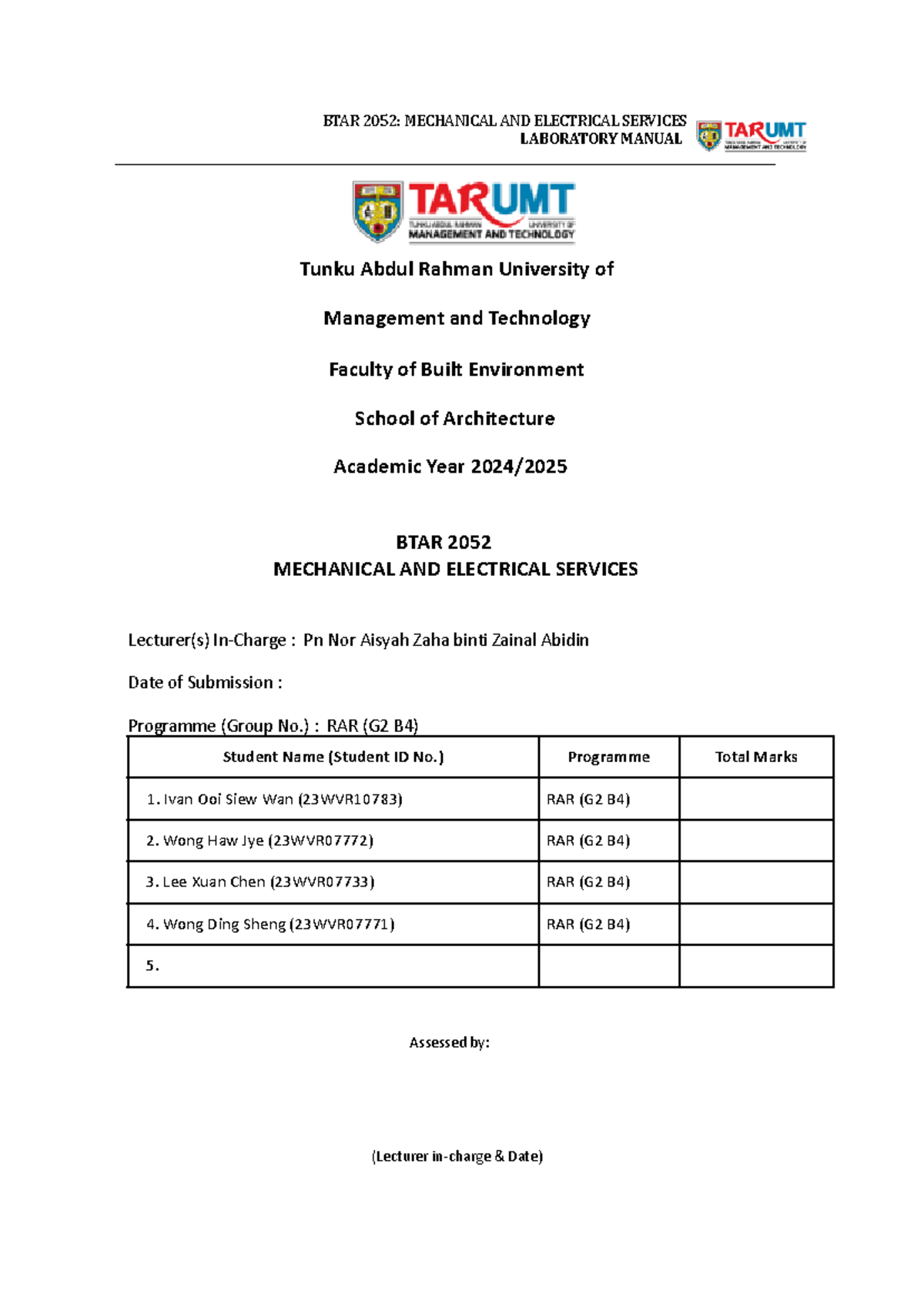 BTAR 2052: Lab Manual on Mechanical Ventilation Systems - Studocu