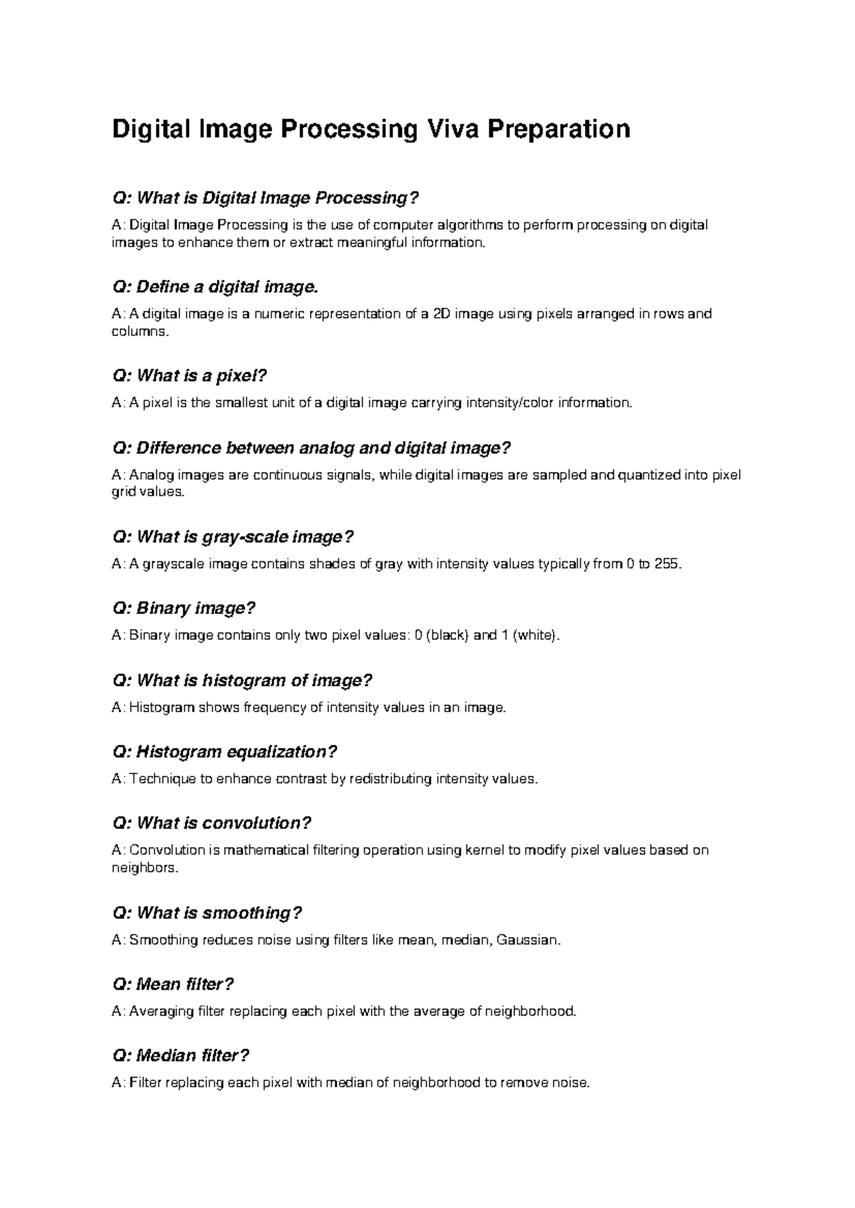 DIP Viva Prep: Key Concepts & Techniques in Digital Image Processing ...