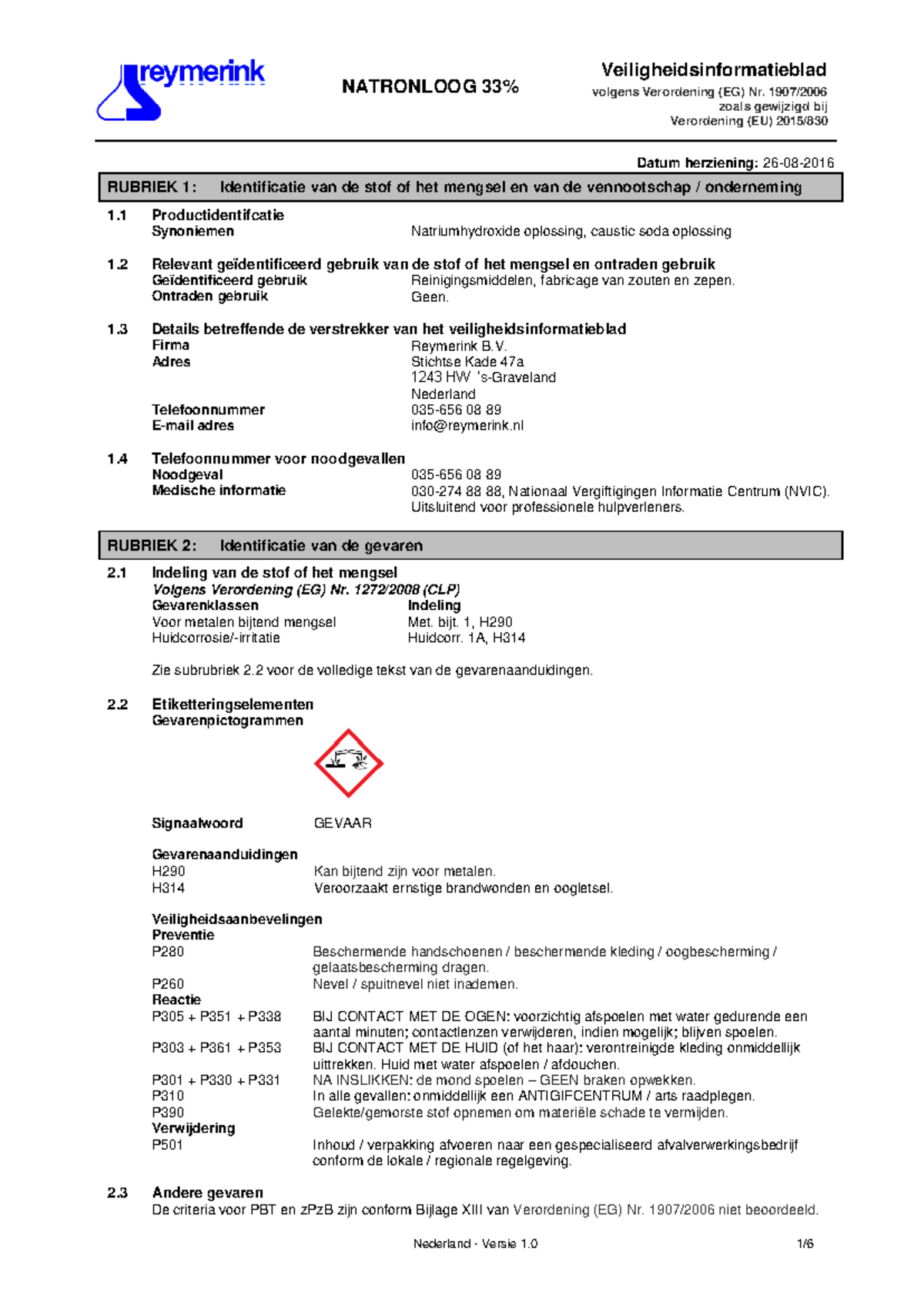 MSDS- Natronloog 33% - Veiligheidsinformatieblad voor NaOH - Studeersnel