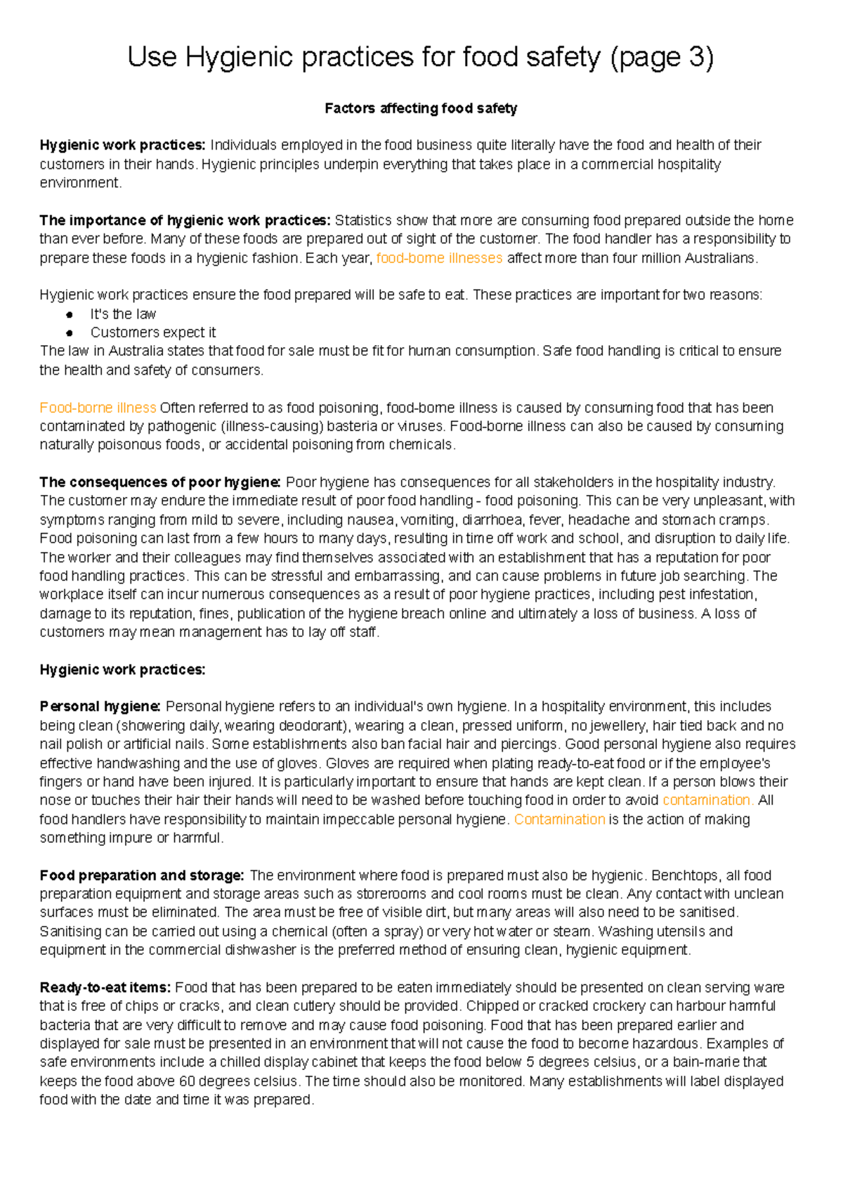 Hospirality - HSC Syllabus - Use Hygienic practices for food safety ...