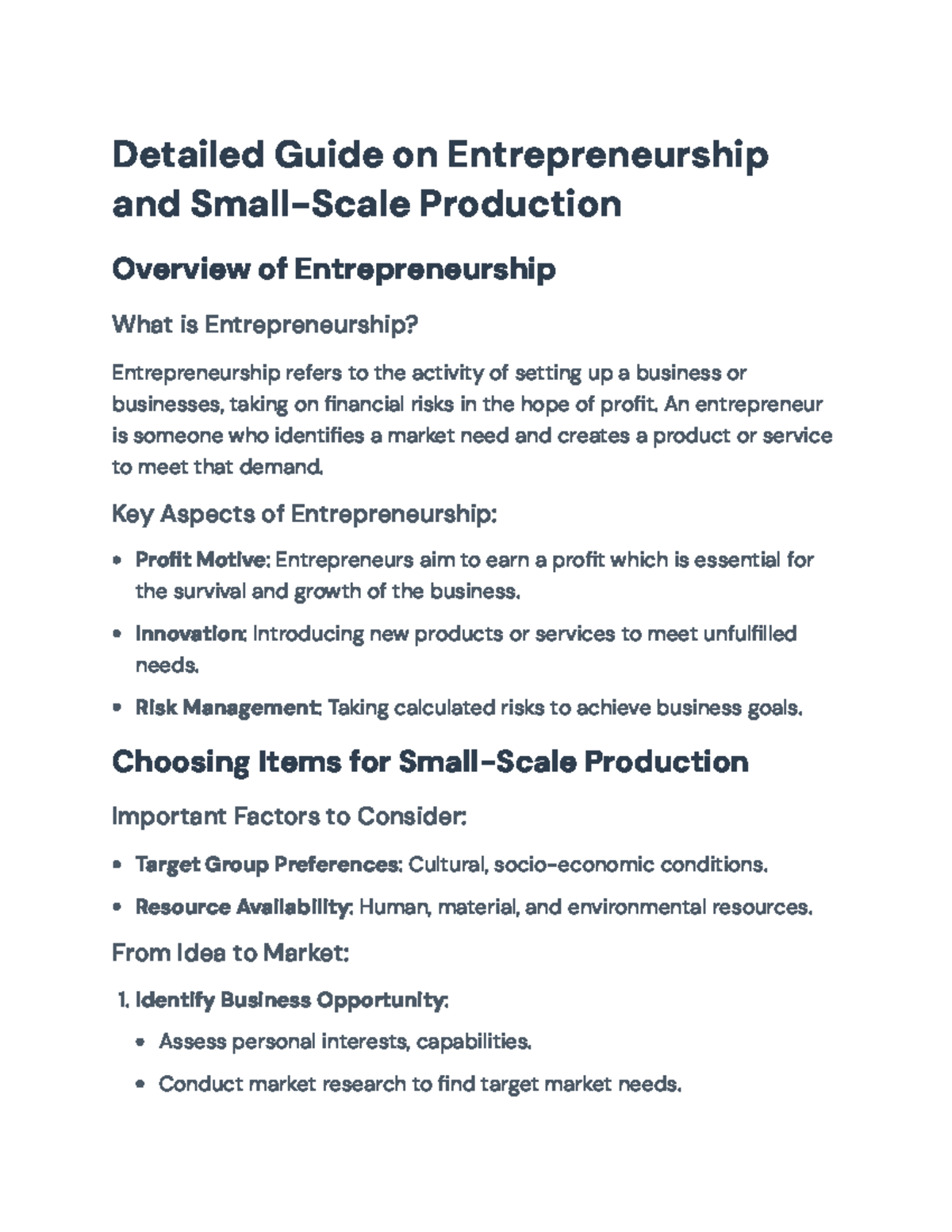 Entrepreneurship Guide: Small-Scale Production & Marketing Strategies ...