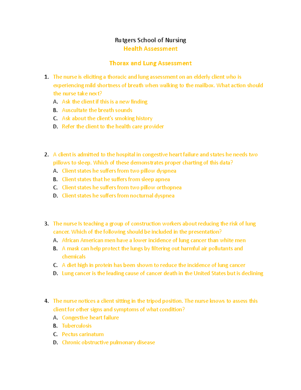 Respiratory Questions - Health Assessment Thorax and Lung Assessment ...