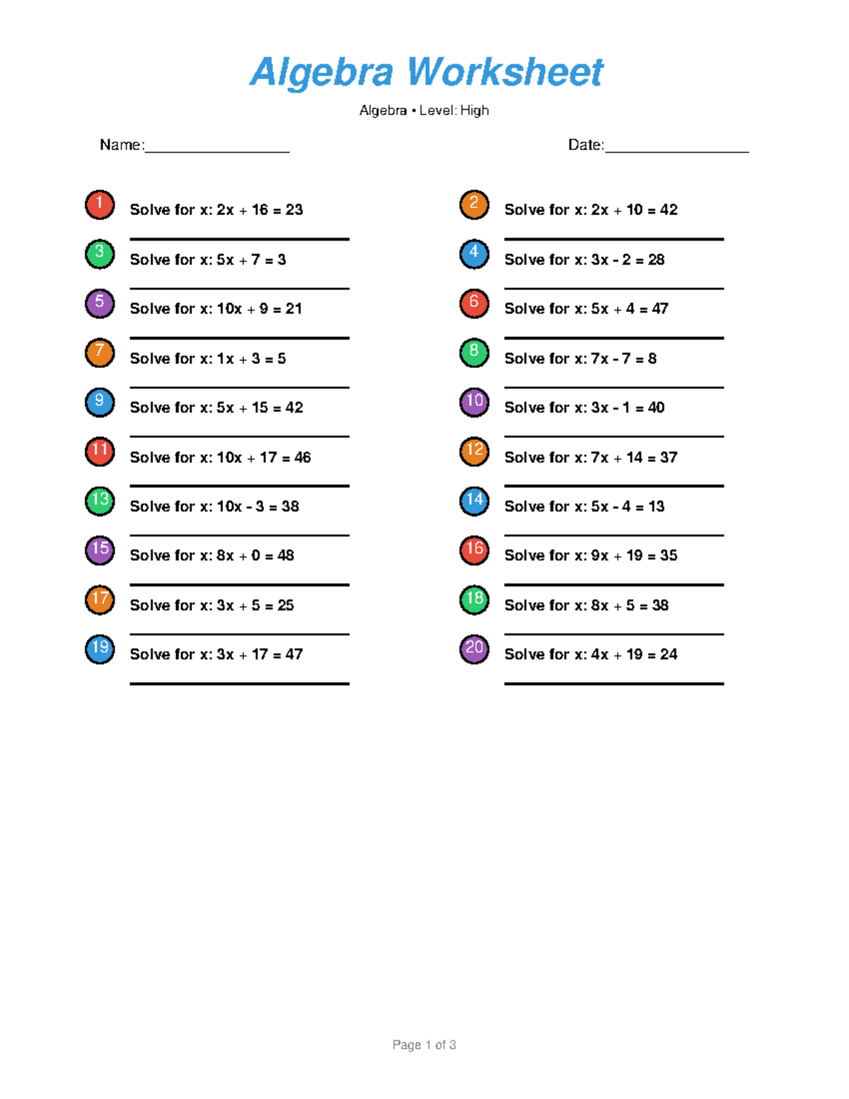 Algebra Worksheet 1 - High Level Homework - Studocu