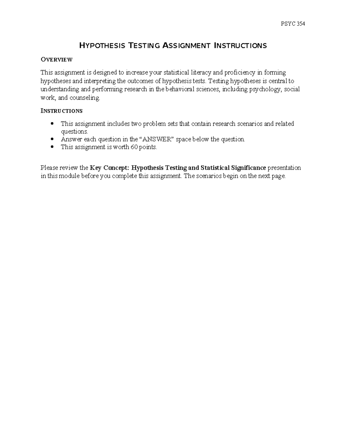 PSYC 354 Hypothesis Testing Assignment Overview and Instructions - Studocu