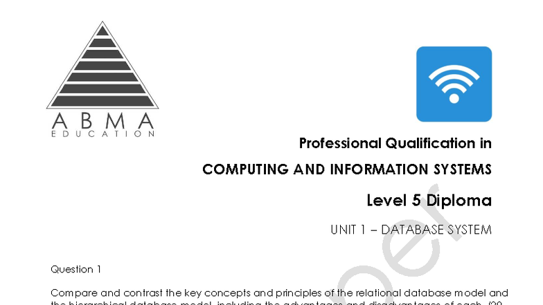 COIS Level 5 Unit 1 Database Systems Exam Questions and Concepts - Studocu