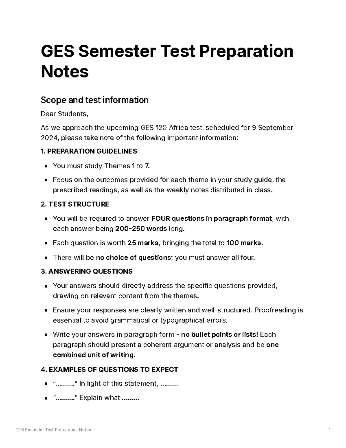 GES 120 Semester Test Prep: Key Themes & Study Guide Notes - Studocu