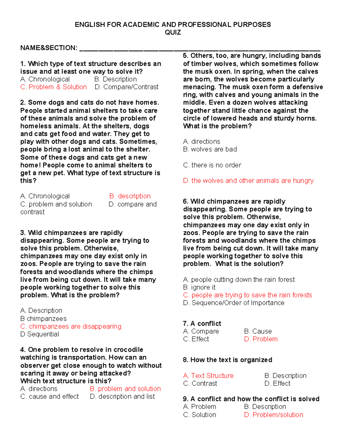 ENG 101: Quiz on Text Structure in Academic Contexts - Studocu