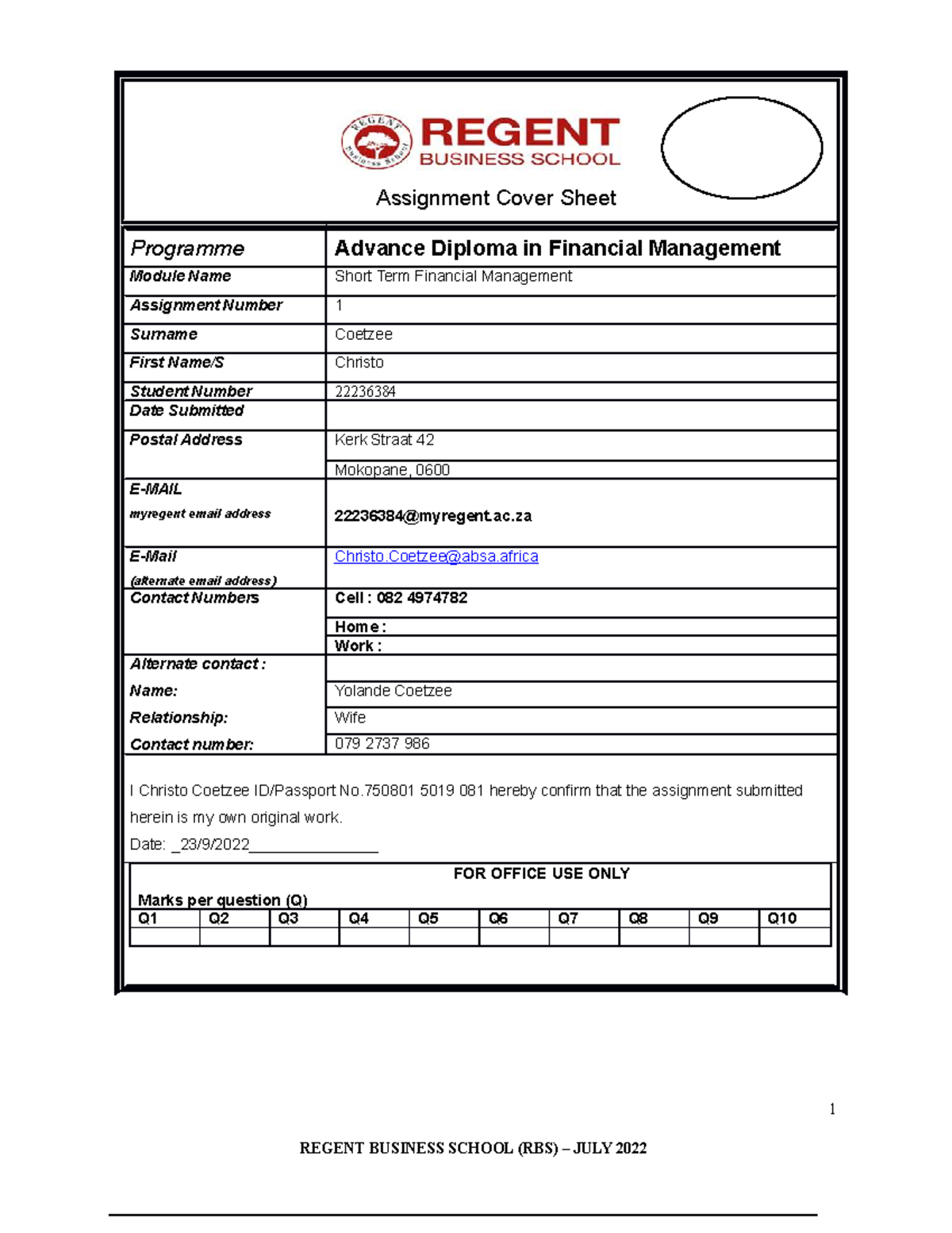 Short-Term Financial Management Assignment (ADV-FM1) - Solutions - Studocu