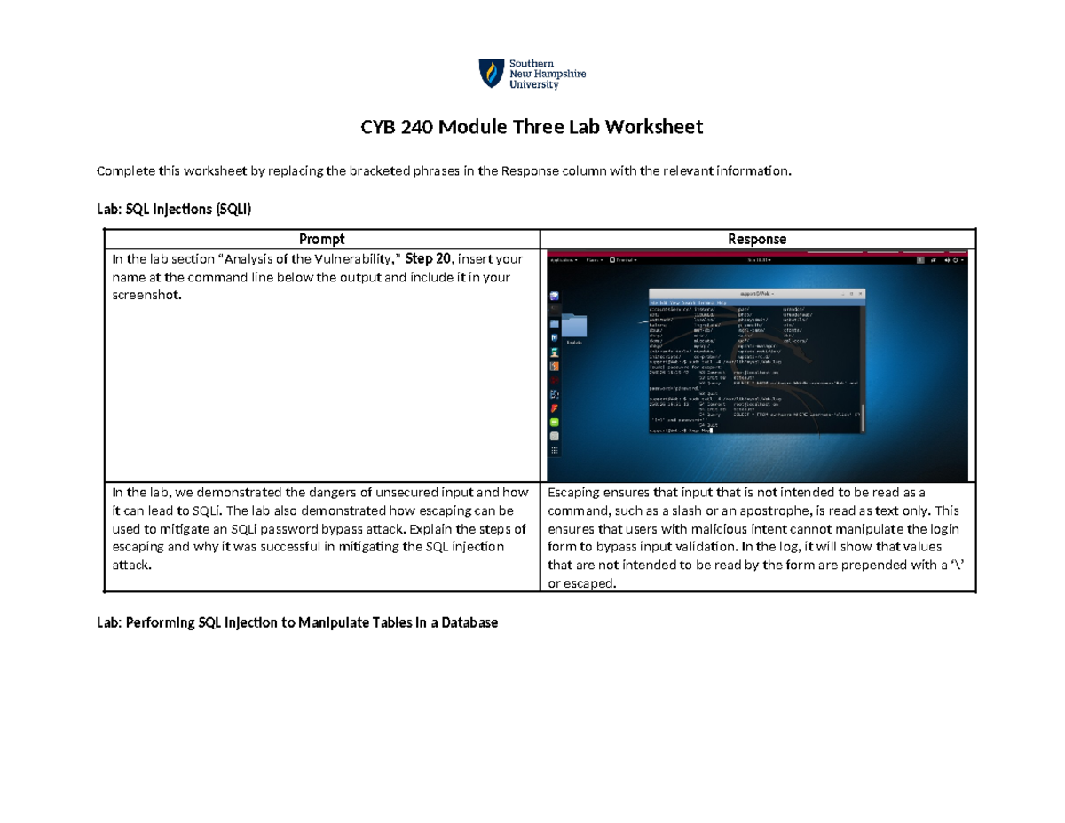 CYB 240 Module Three Lab Worksheet - CYB 240 Module Three Lab Worksheet Complete this worksheet ...