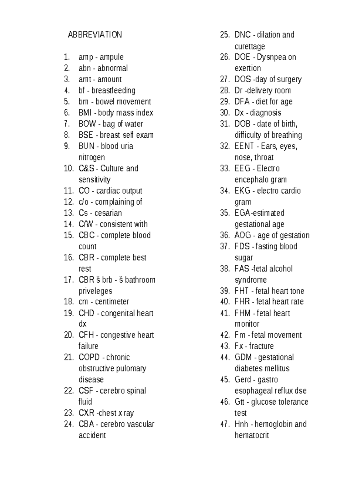 Medical Terminology Abbreviations: A Comprehensive Guide - Studocu