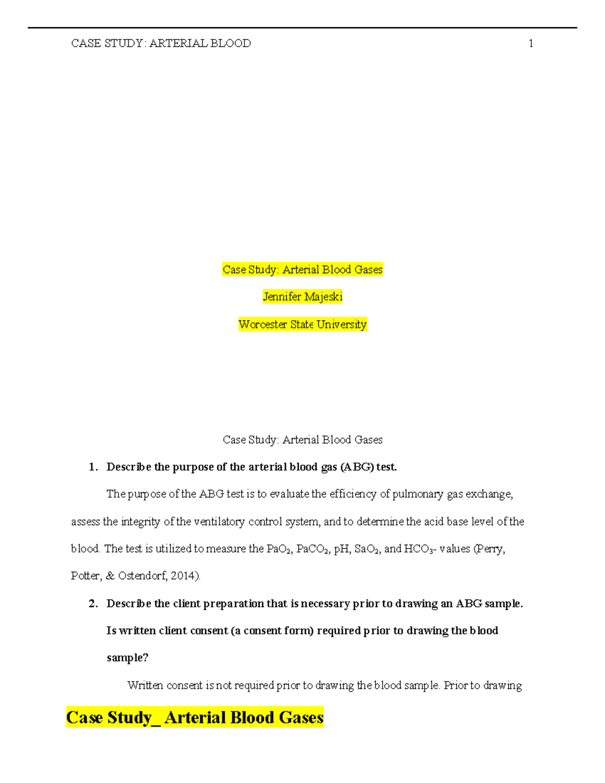 Case Study: Understanding Arterial Blood Gases (ABG) Analysis - Studocu