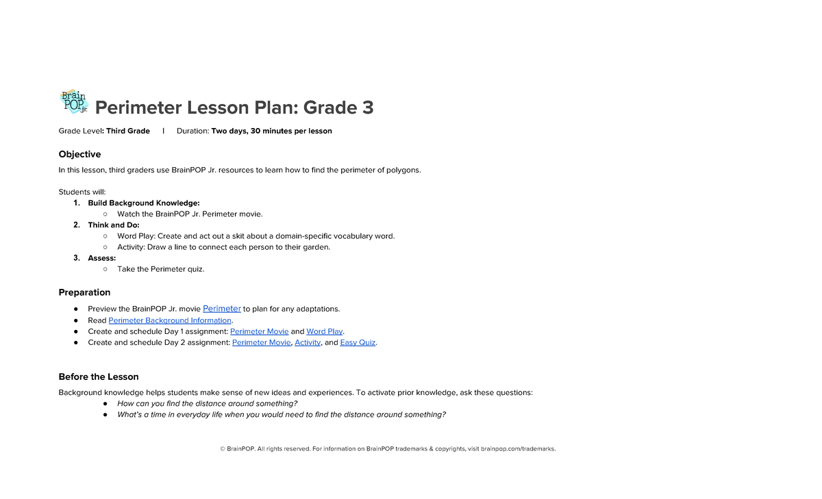 Grade-3-Lesson-Plan -Perimeter JG - Perimeter Lesson Plan: Grade 3 ...