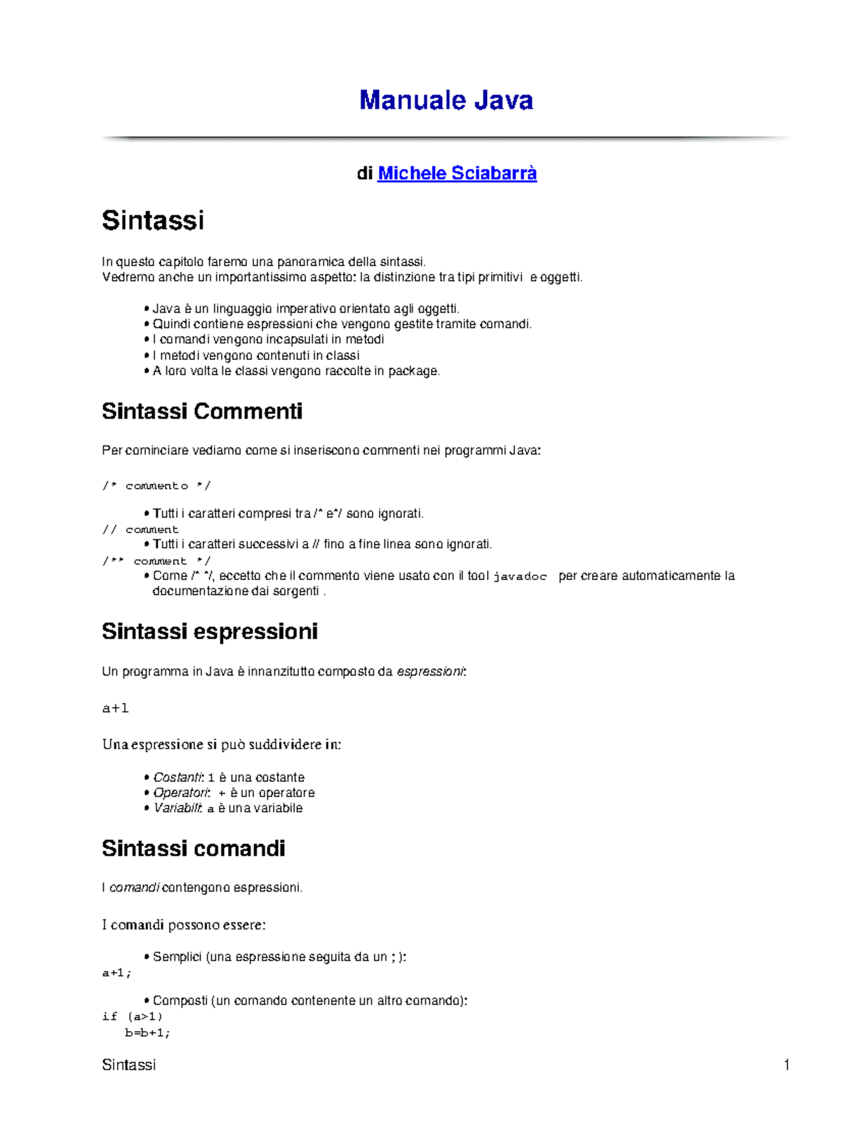 Man Java - Esame Finale: Guida Completa alla Sintassi e Comandi - Studocu