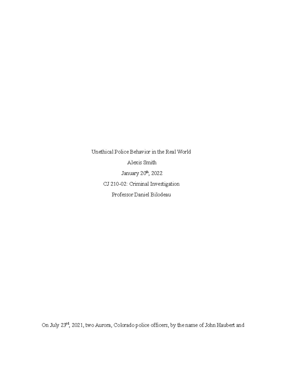 CJ210 Unit 10 Assignment: Unethical Police Behavior Analysis - Studocu