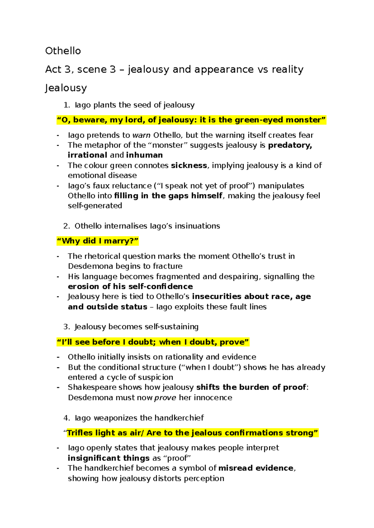 Othello Act 3, Scene 3: Jealousy and Appearance vs. Reality Analysis ...
