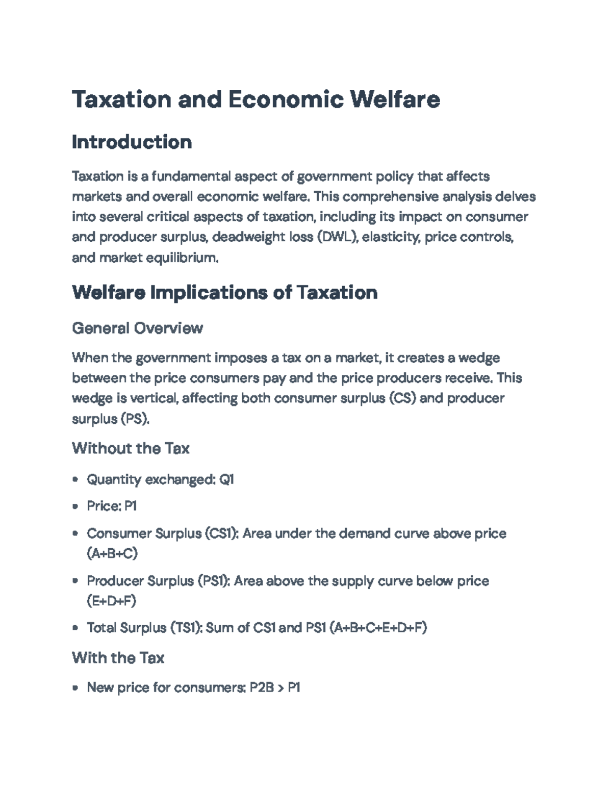 Taxation and Economic Welfare: Analysis and Policy Implications - Studocu