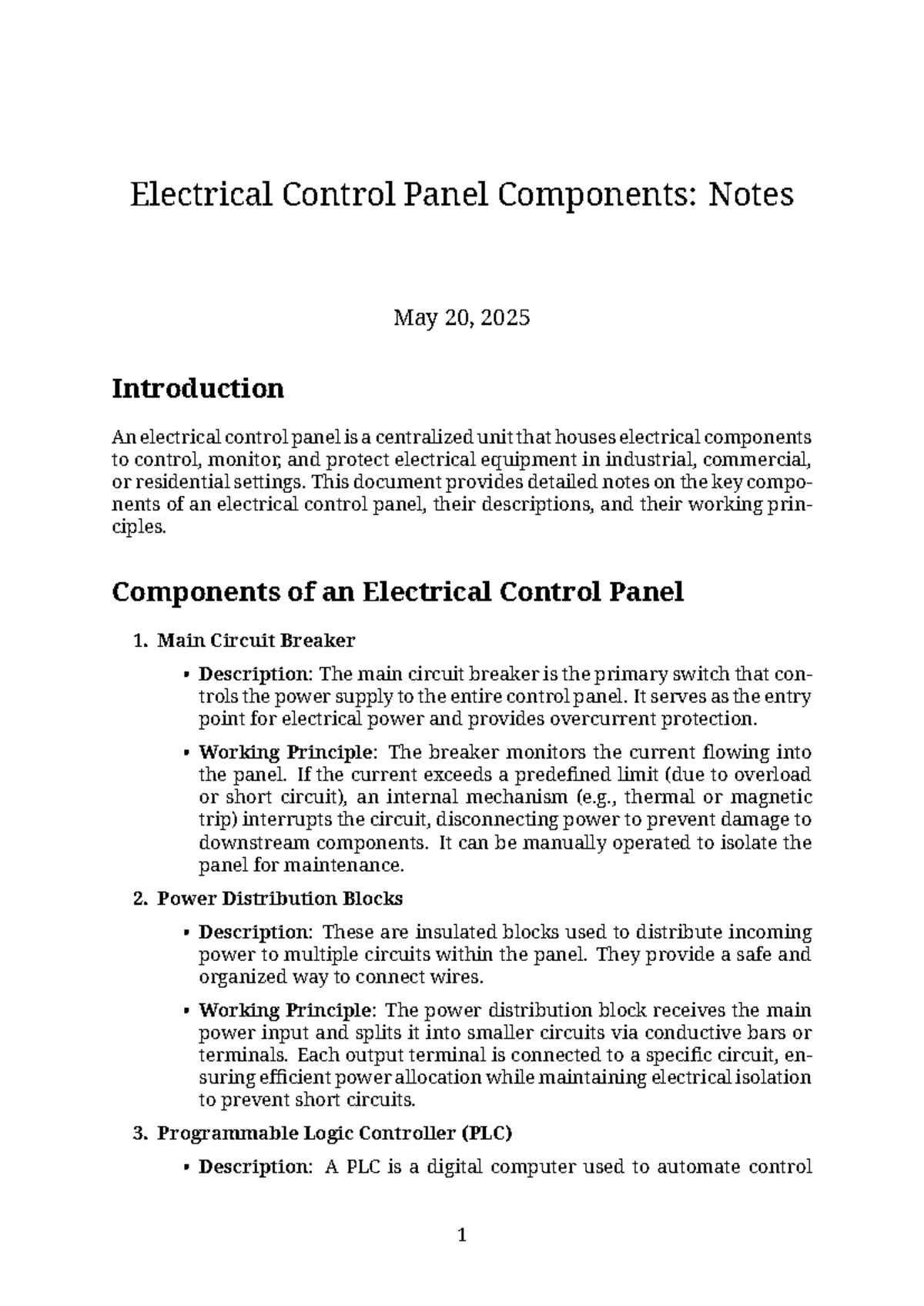Electrical Control Panel Components: Notes for ECP 101 - Studocu