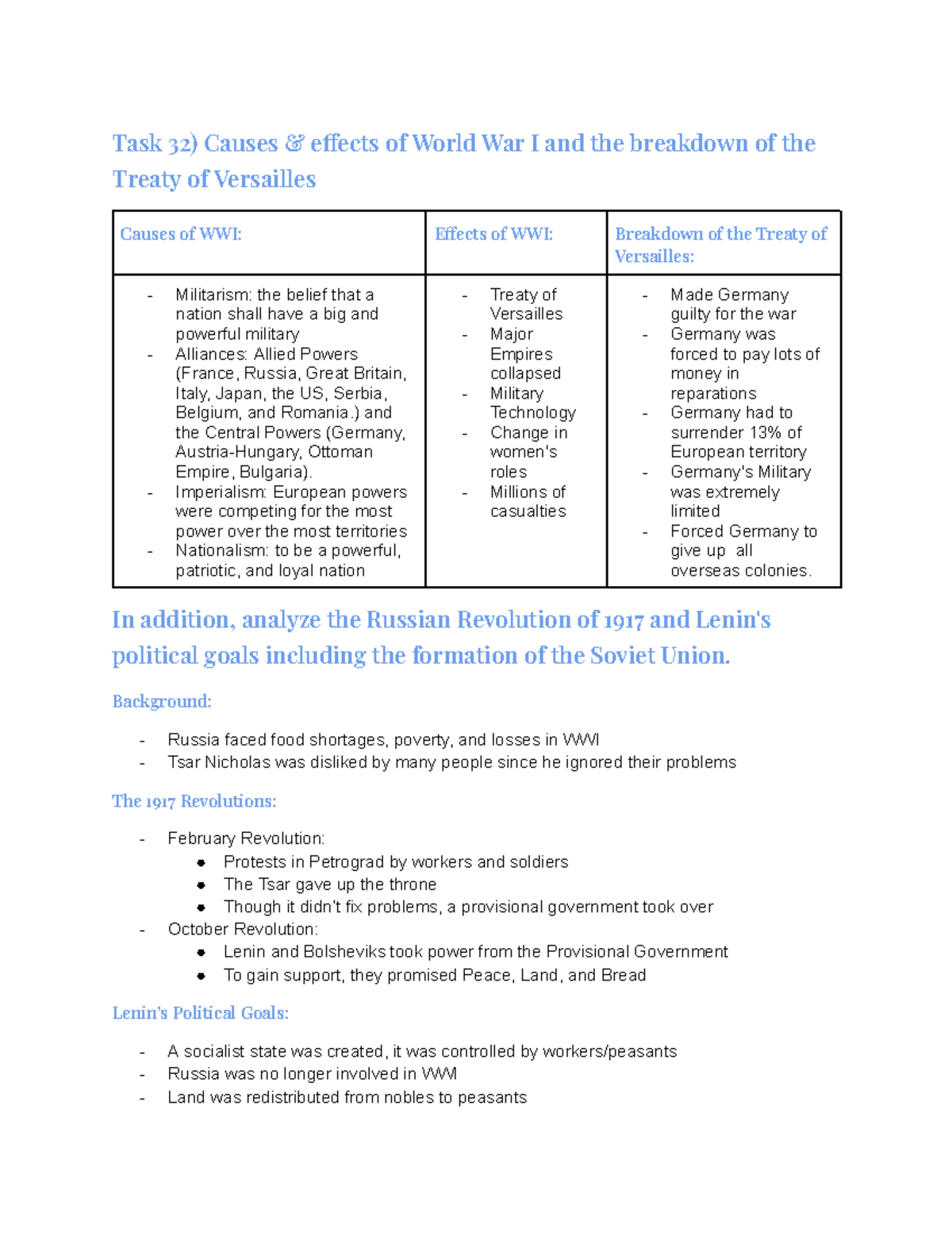 AP World History Portfolio: Causes & Effects of WWI, WWII, and ...