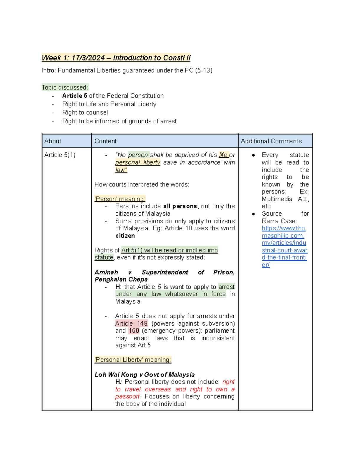 Consti II Lecture Notes: Article 5 - Fundamental Liberties Overview ...