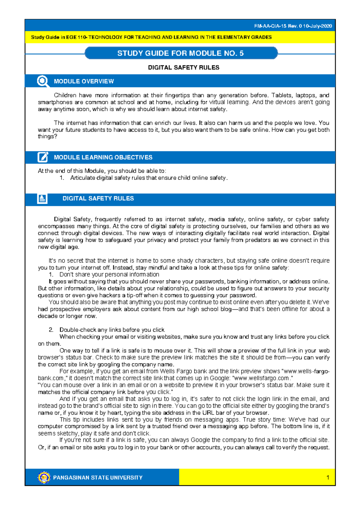 Module 5- Digital Safety Rules - 1 FM-AA-CIA-15 Rev. 0 10-July ...
