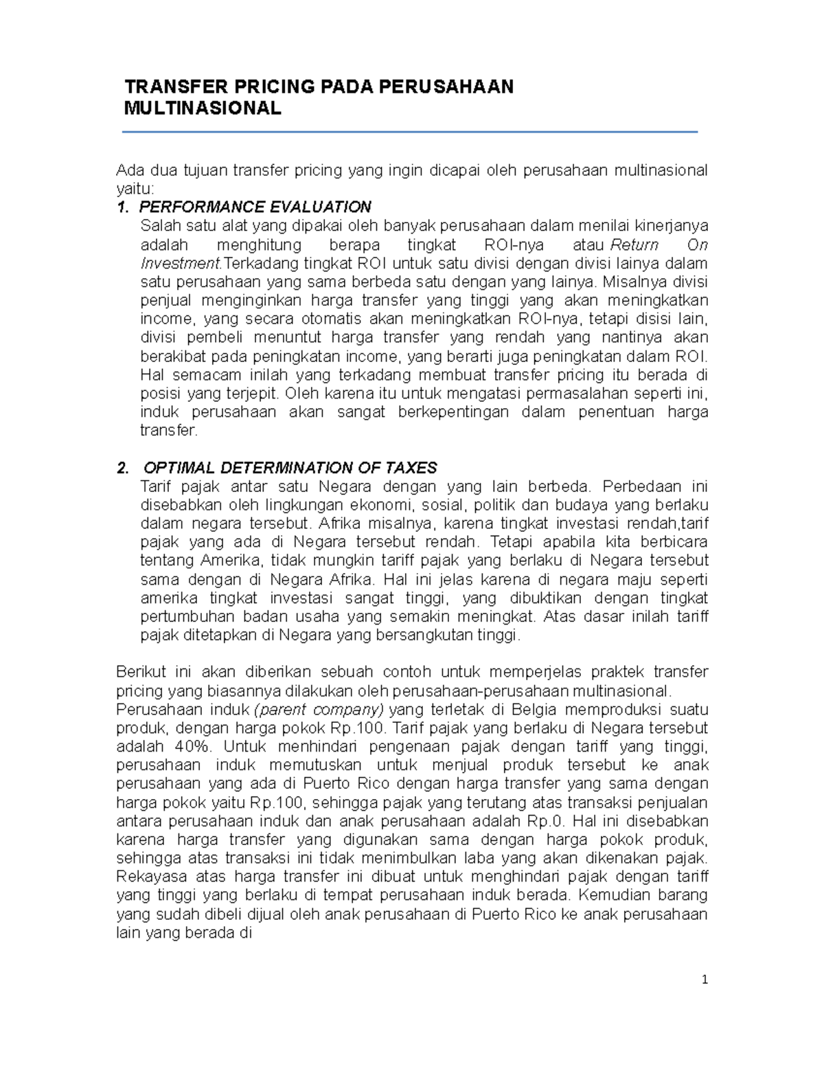 Praktik Transfer Pricing di Perusahaan Multinasional: Analisis dan ...