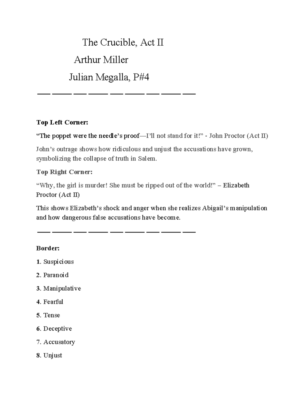 The Crucible (ENG 101) Act II One-Pager Analysis - Studocu