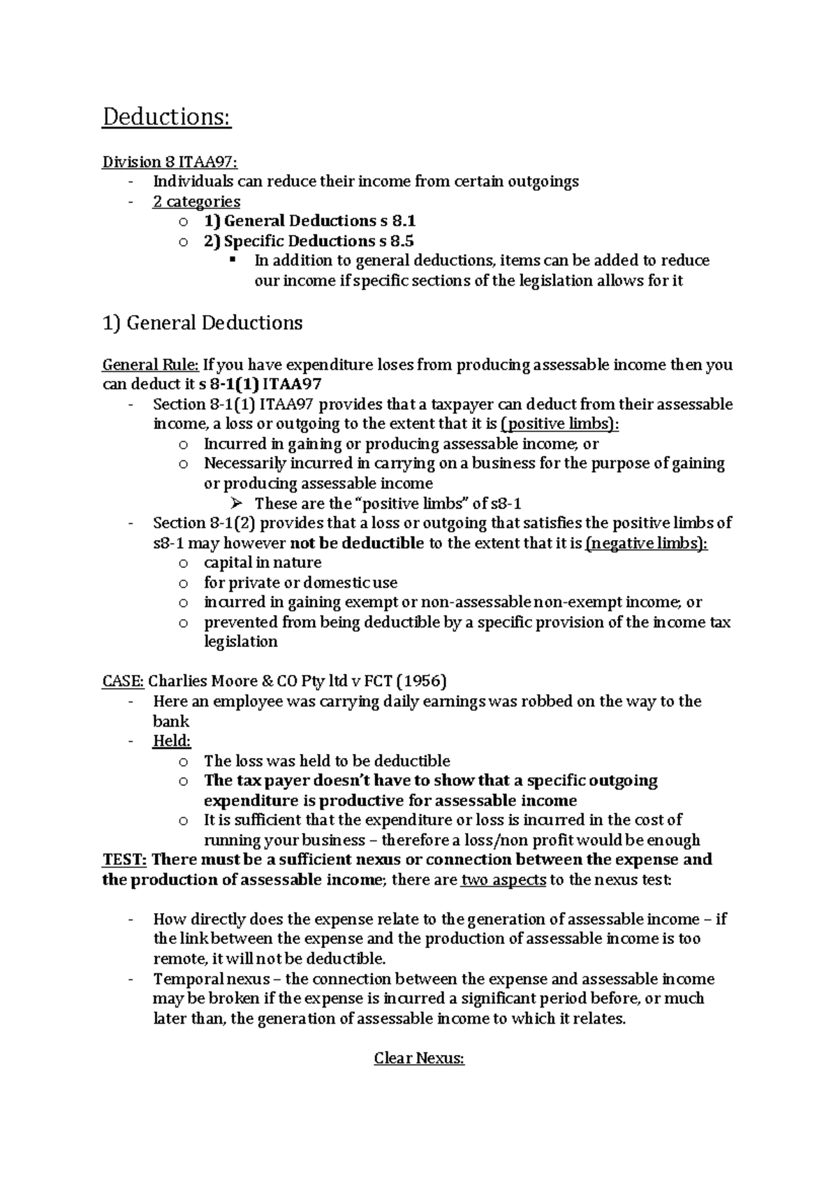 Deductions Lecture Notes - ACCT2331 - Studocu