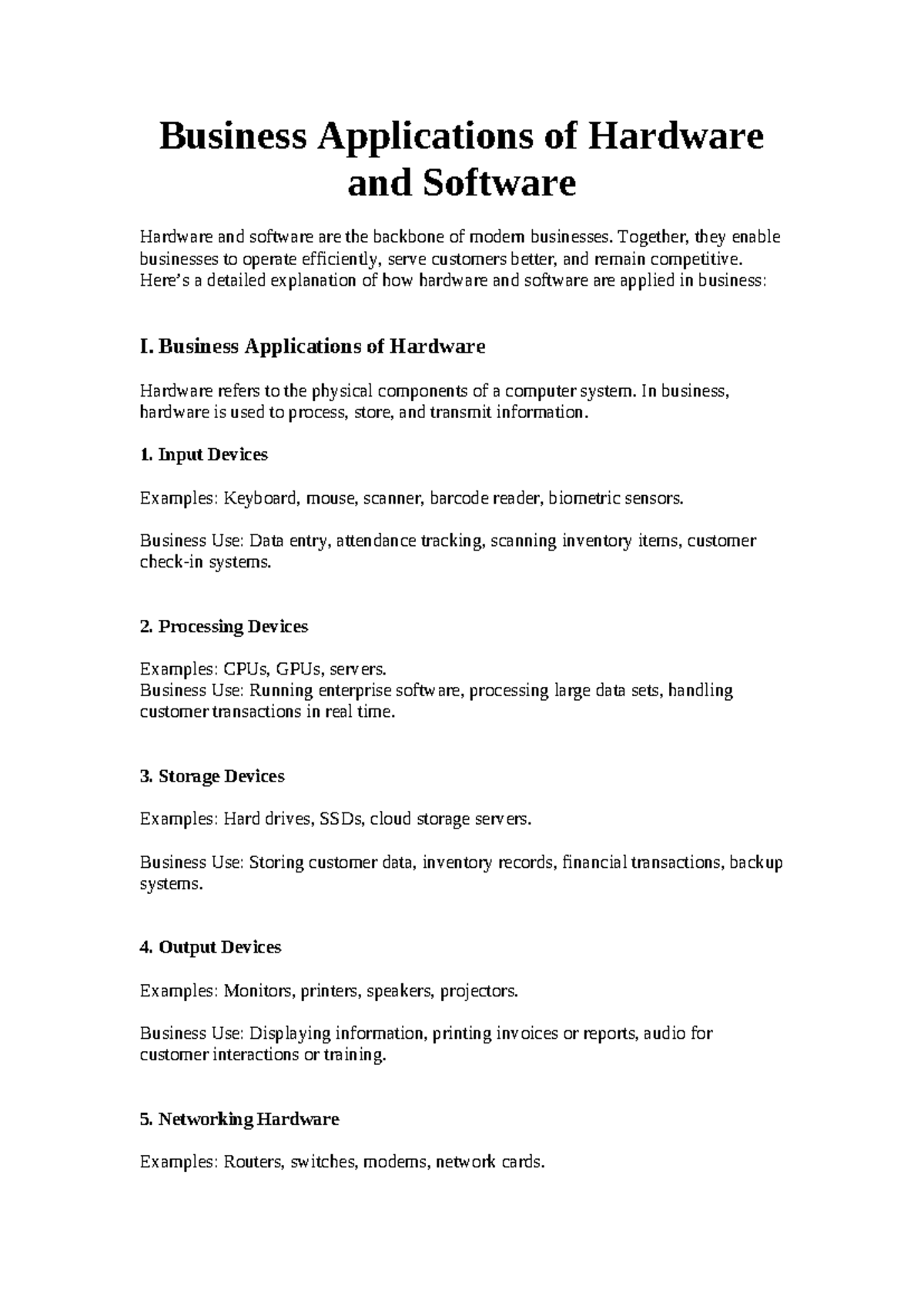 Business Applications of Hardware & Software: A Comprehensive Overview ...