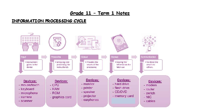 Grade 11 ICT Term 1 Study Notes on Information Processing Cycle - Studocu