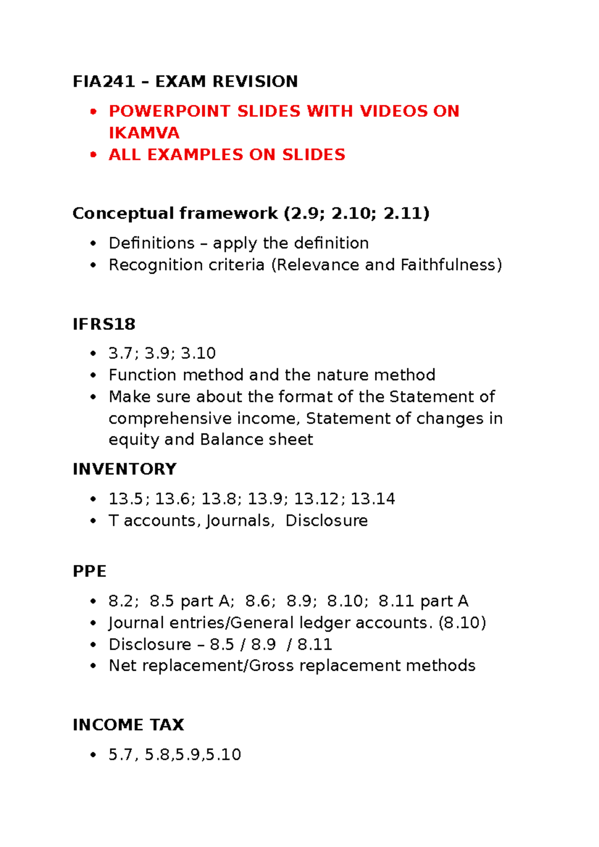 FIA241 Final Exam Revision: PowerPoint Slides & Videos - Studocu