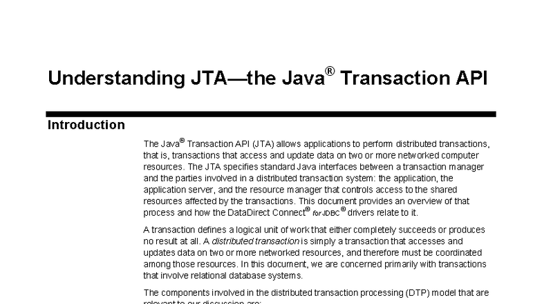 Understanding JTA: Java Transaction API Overview and Components - Studocu