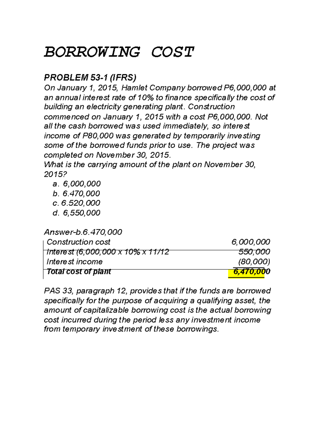 PAS 23 - Borrowing Cost Study Guide with Problems & Solutions - Studocu