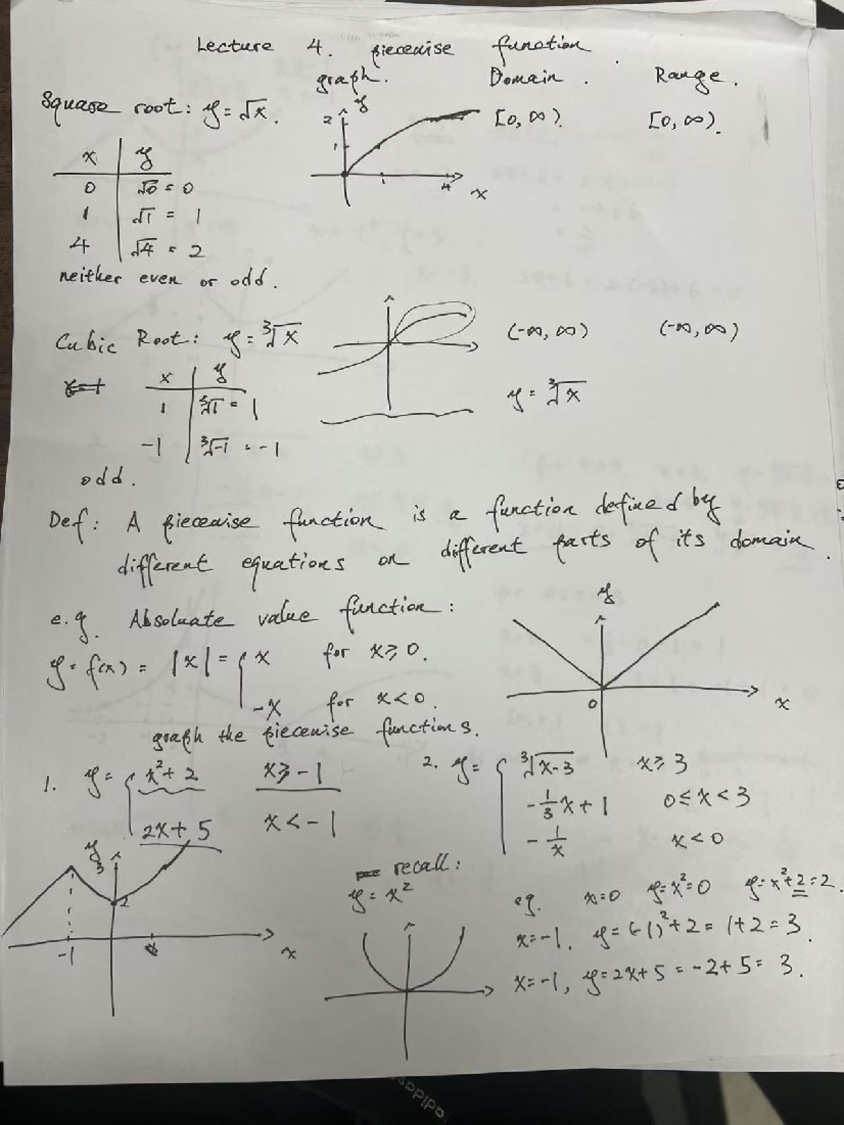 Lecture 4: Piecewise Functions - Domain, Range, and Graphs - Studocu
