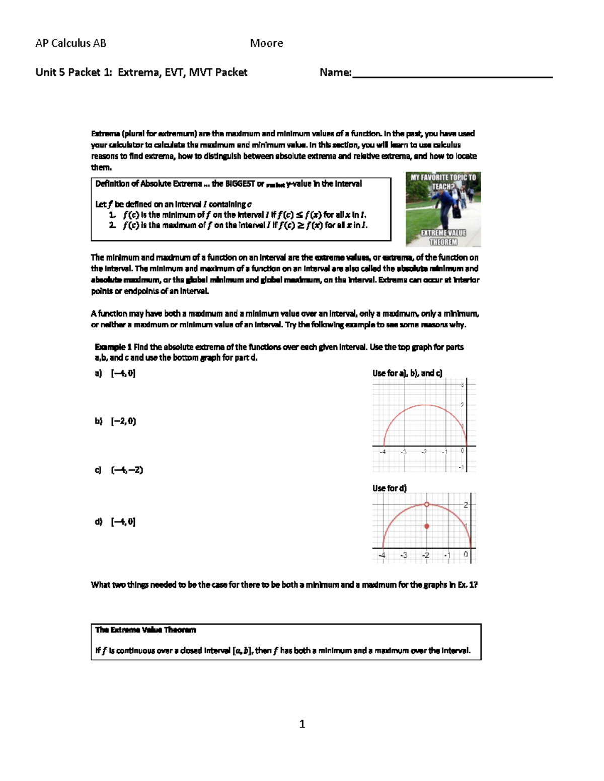 AP Calculus AB Unit 5: EVT, MVT, and AP Style Questions Notes - Studocu