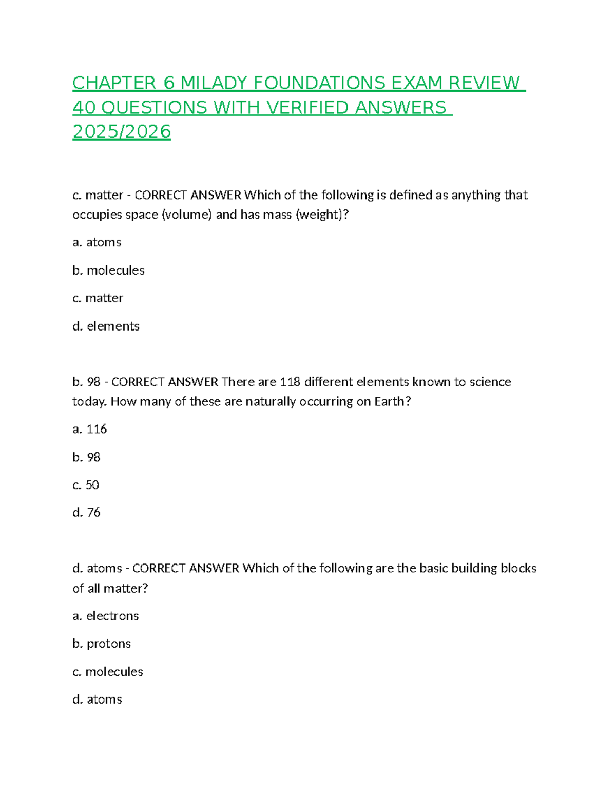 CHAPTER 6 MILADY FOUNDATIONS EXAM REVIEW: 40 VERIFIED QUESTIONS 2025 ...