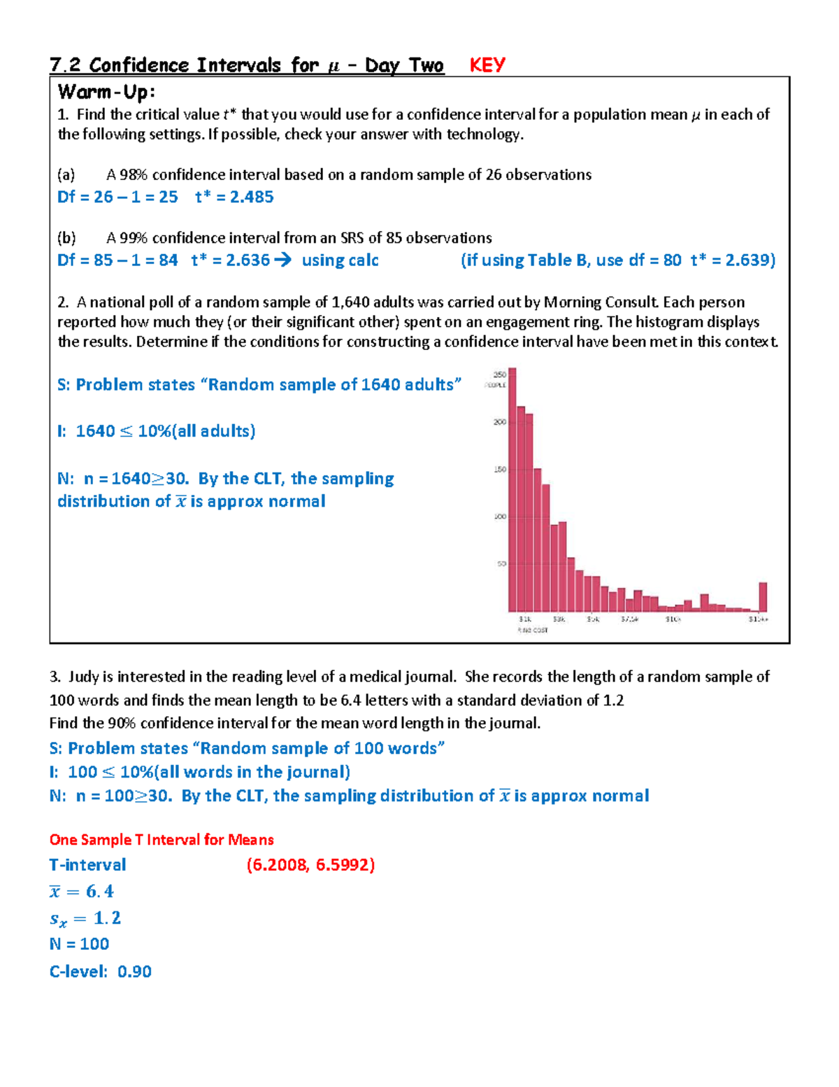 Confidence Intervals for Means - Stats101 Practice Exercises - Studocu