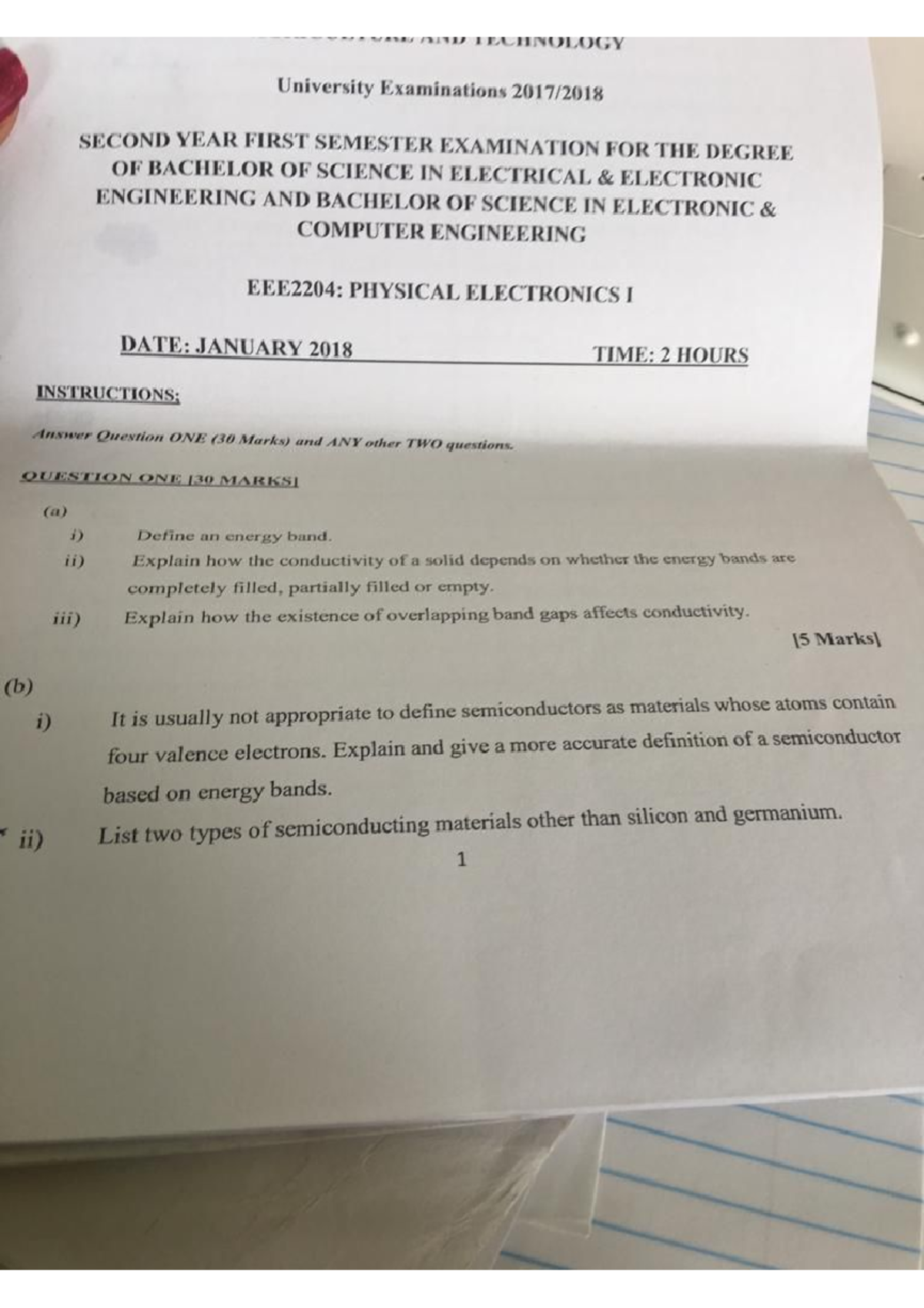 Physical Electronics Past Papers - 1 Exam Review - Studocu