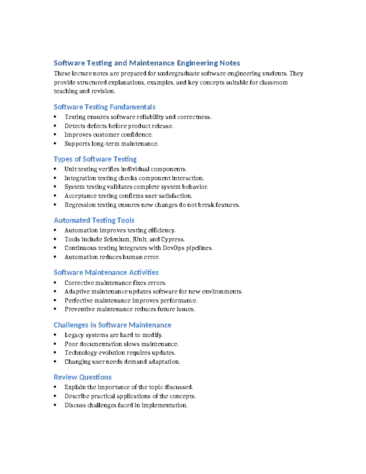 Advanced Software Testing and Maintenance Engineering Notes - Studocu
