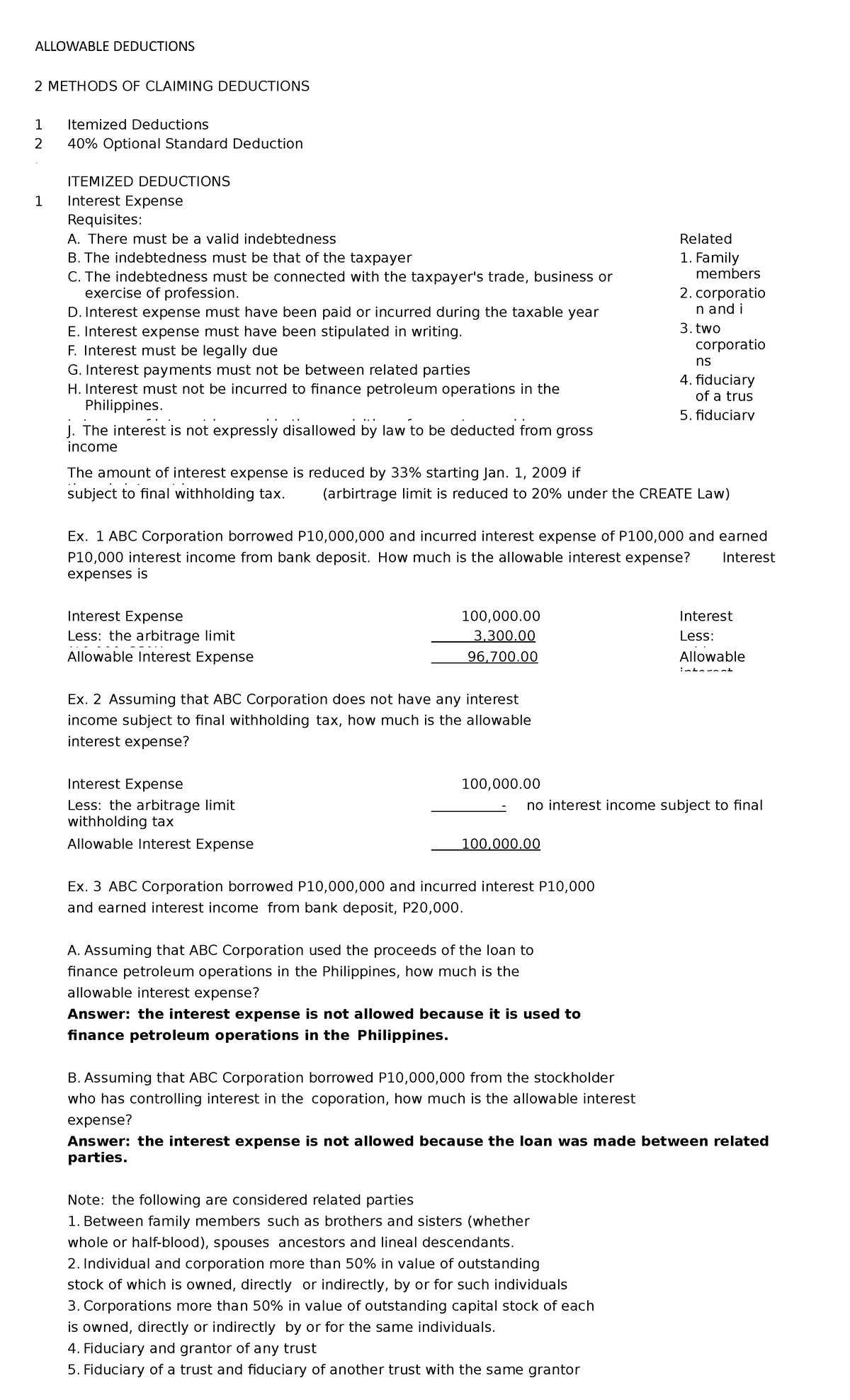 Allowable Deductions: Taxation Rules and Examples (FIN 101) - Studocu