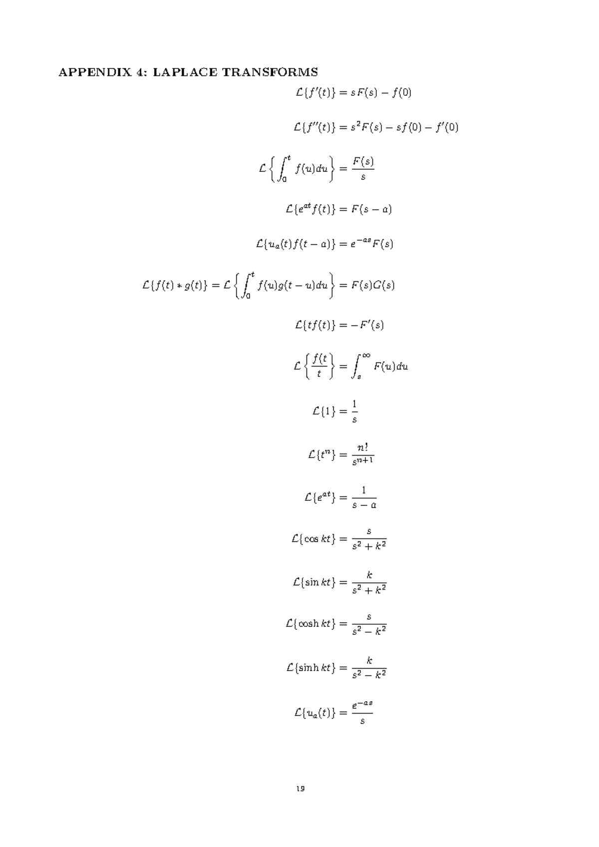 Laplace Transform Tables - APPENDIX 4: LAPLACE TRANSFORMS L{f ′(t ...