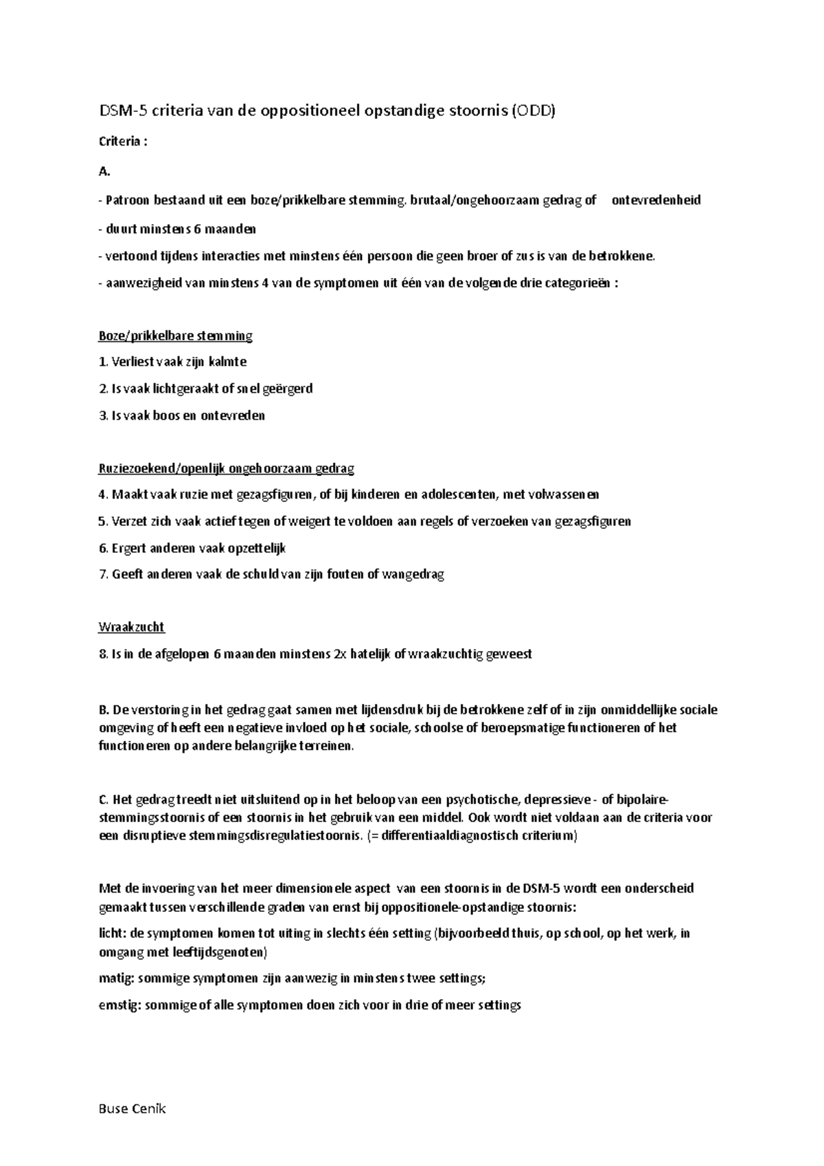 DSM-5 Criteria voor Oppositioneel Opstandige Stoornis (ODD) en ...