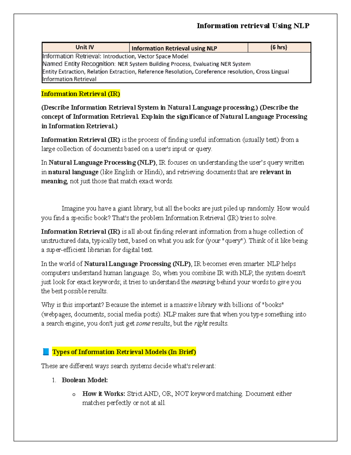 Information Retrieval (IR) Using NLP: Concepts and Models Explained - Studocu
