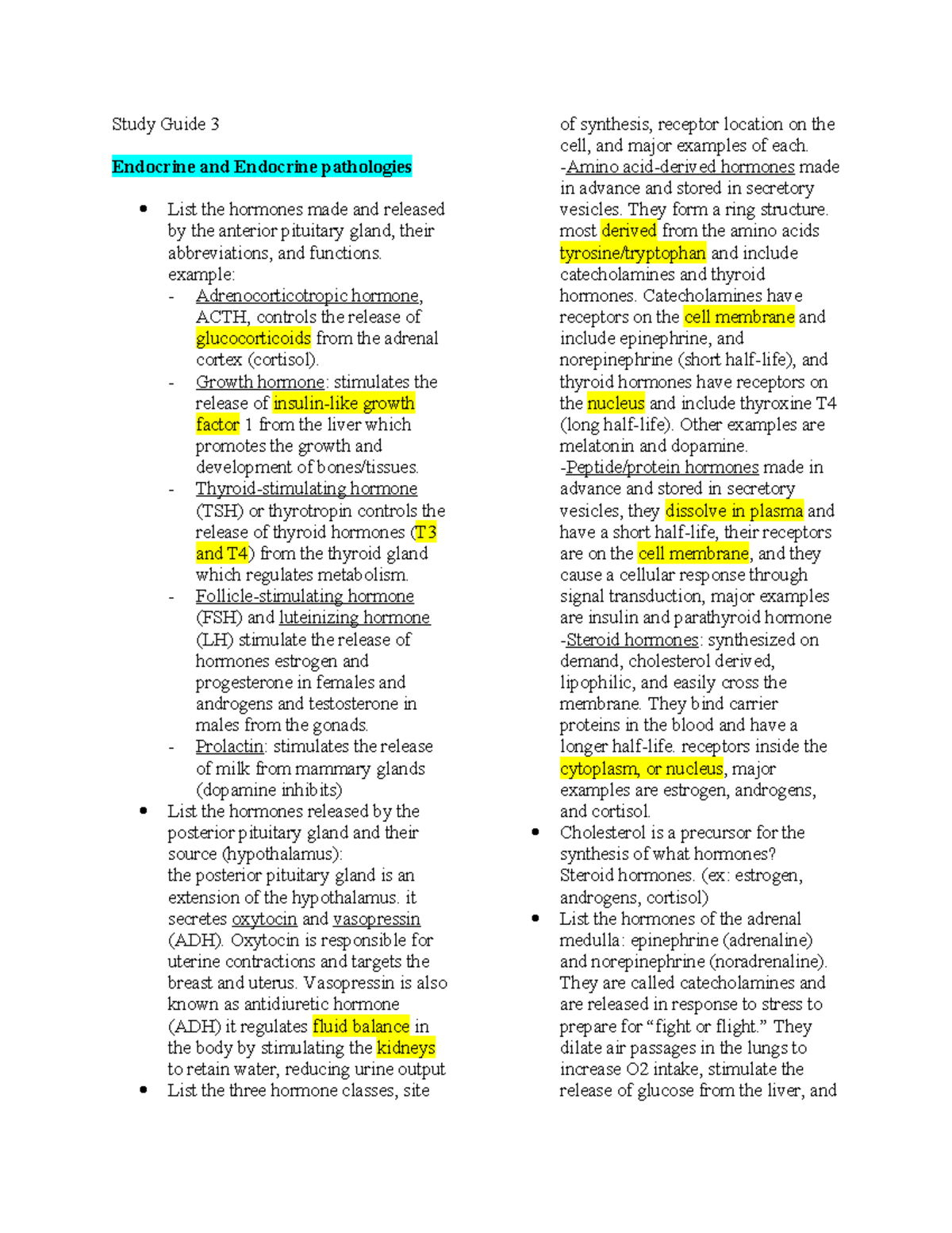 Study Guide 3 - example: - Adrenocorticotropic hormone, ACTH, controls ...