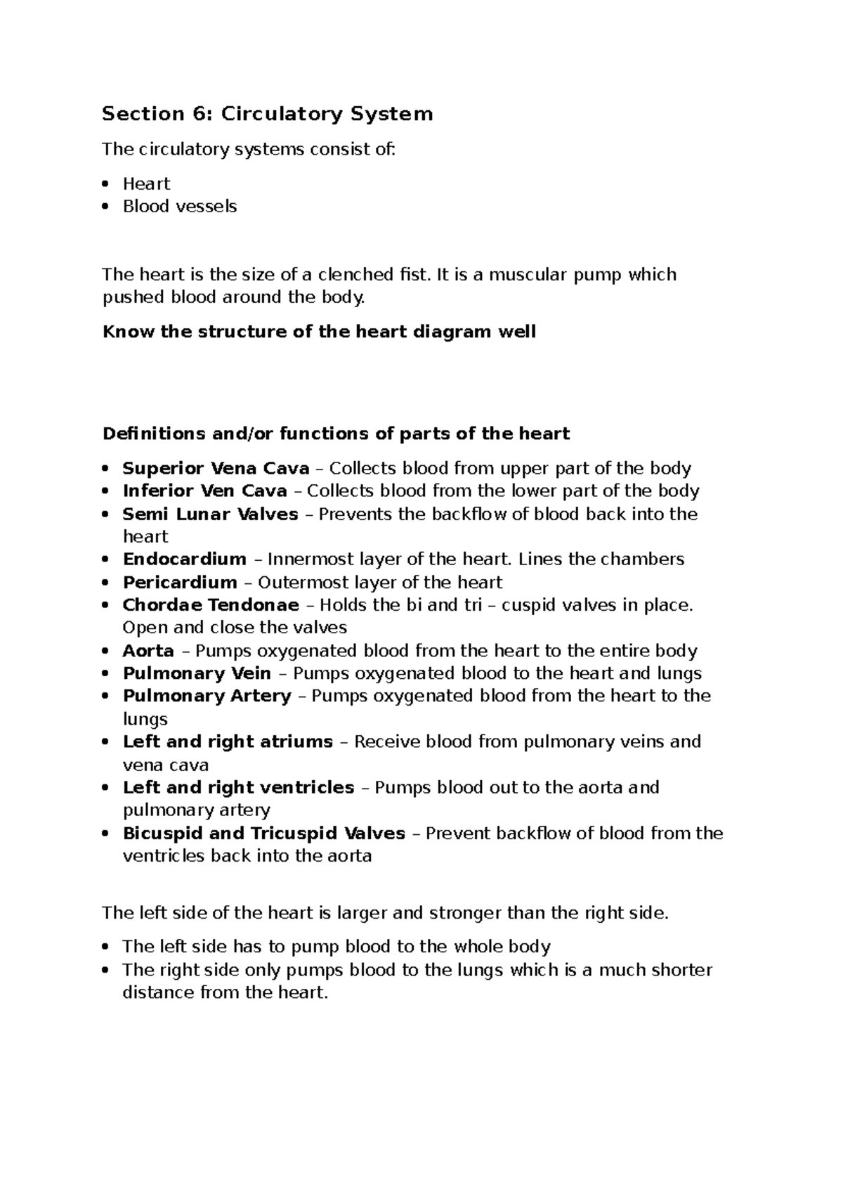 Section 6: Circulatory System Overview and Key Functions - Studocu