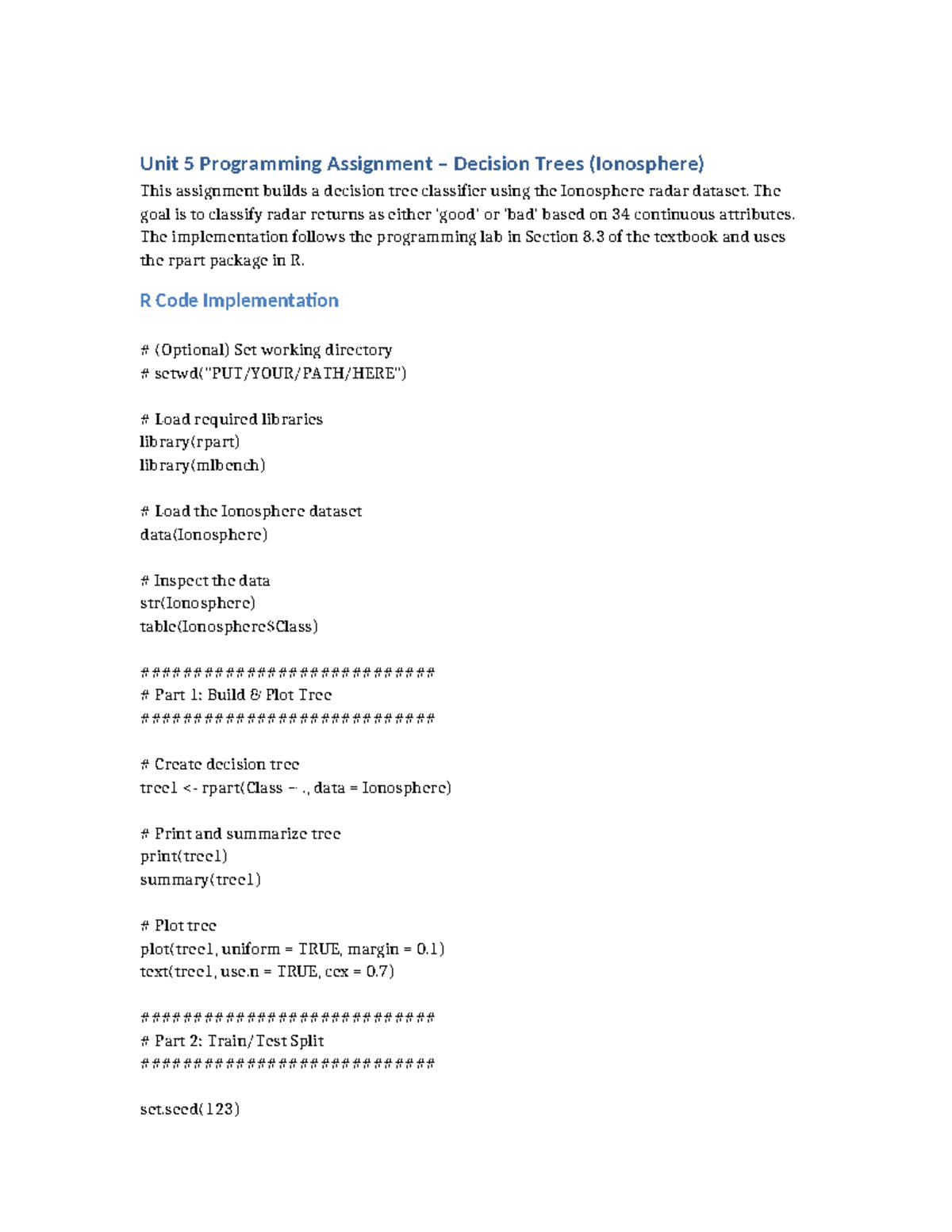 Unit 5 Programming Assignment: Decision Trees with Ionosphere Data ...