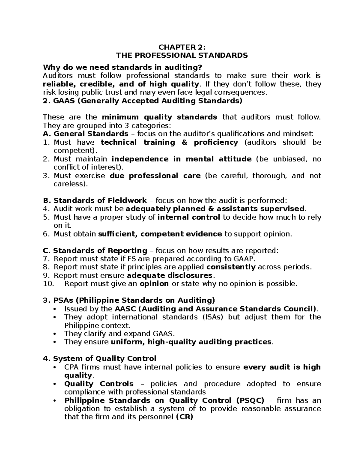 CHAPTER 2: PROFESSIONAL STANDARDS IN AUDITING (AUD 101) - Studocu