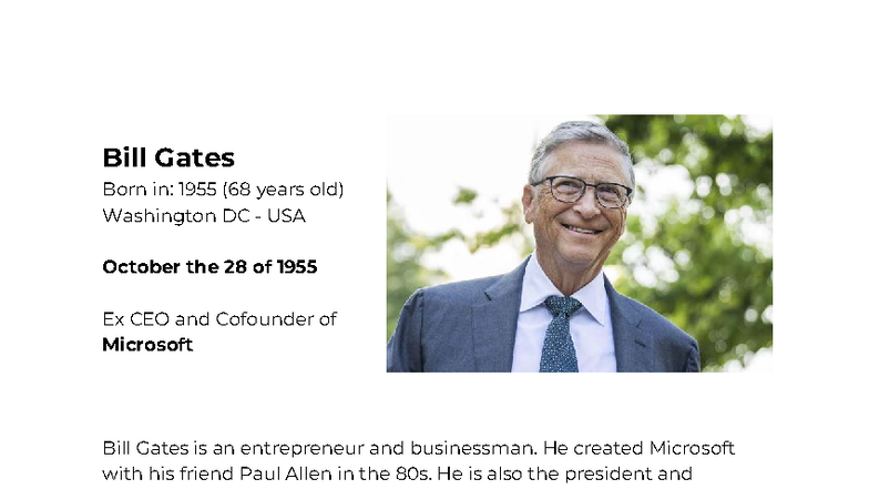 Bill Gates Biography - Bill Gates Born in: 1955 (68 years old ...