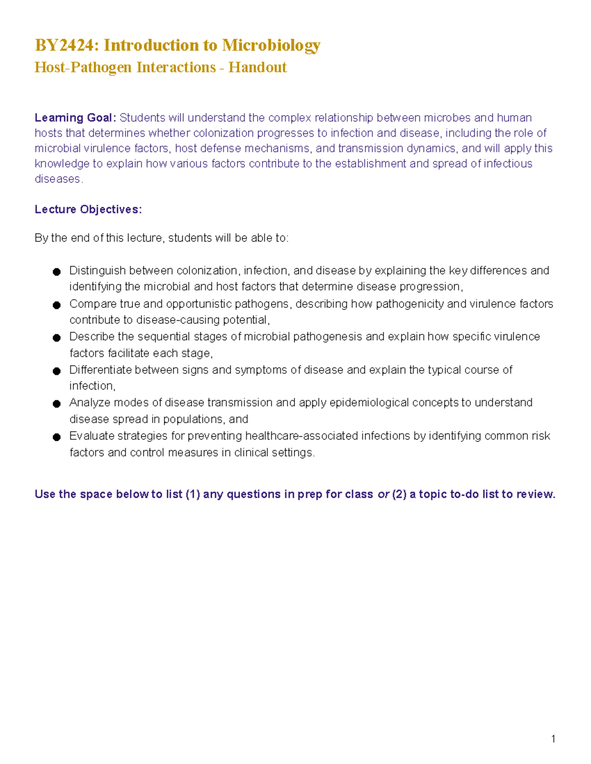 BY2424: Final Exam Study Guide on Host-Pathogen Interactions - Studocu