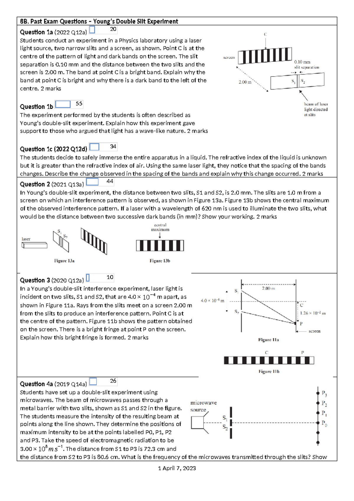 8B. Past Exam Questions on Double Slit Experiment (2022-2021) - Studocu